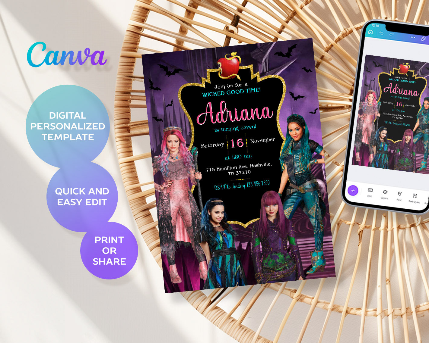 Printable Descendants Invitation, Editable Descendants Birthday Invite ...