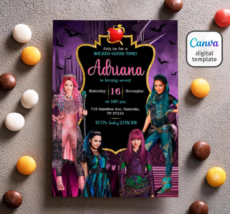 Printable Descendants Invitation, Editable Descendants Birthday Invite ...