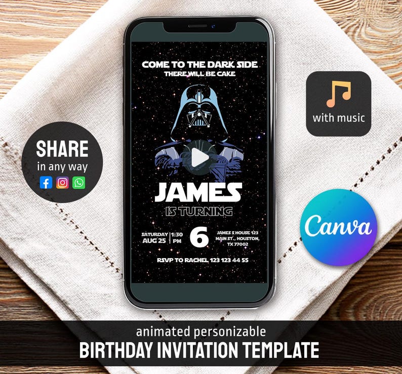 Star Wars Animated Birthday Video Invitation, Mobile Invite Template ...
