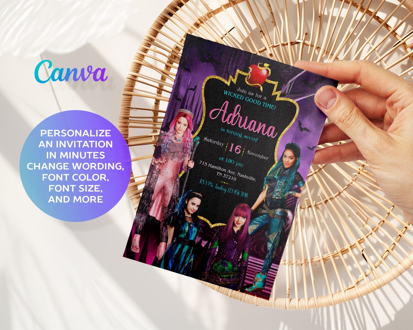 Printable Descendants Invitation, Editable Descendants Birthday Invite ...