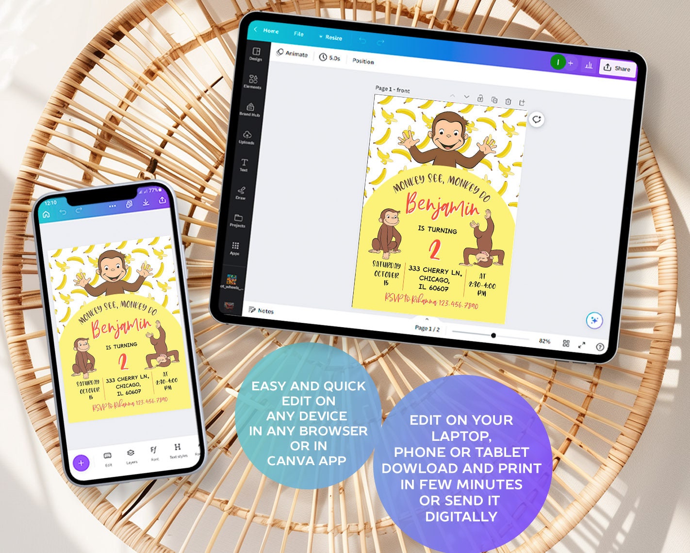 Printable Curious George Birthday Invitation, Monkey Invite, Ape Invite ...