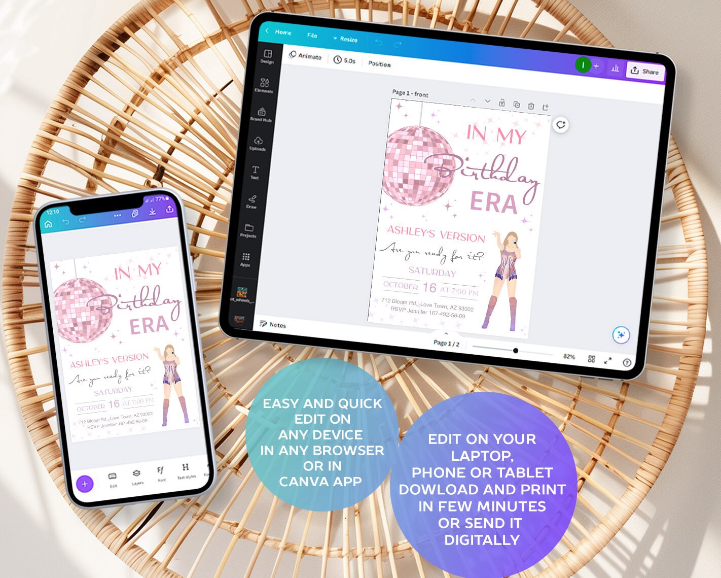 The Eras Tour Birthday Party, Printable Taylor Swift Birthday Invite ...