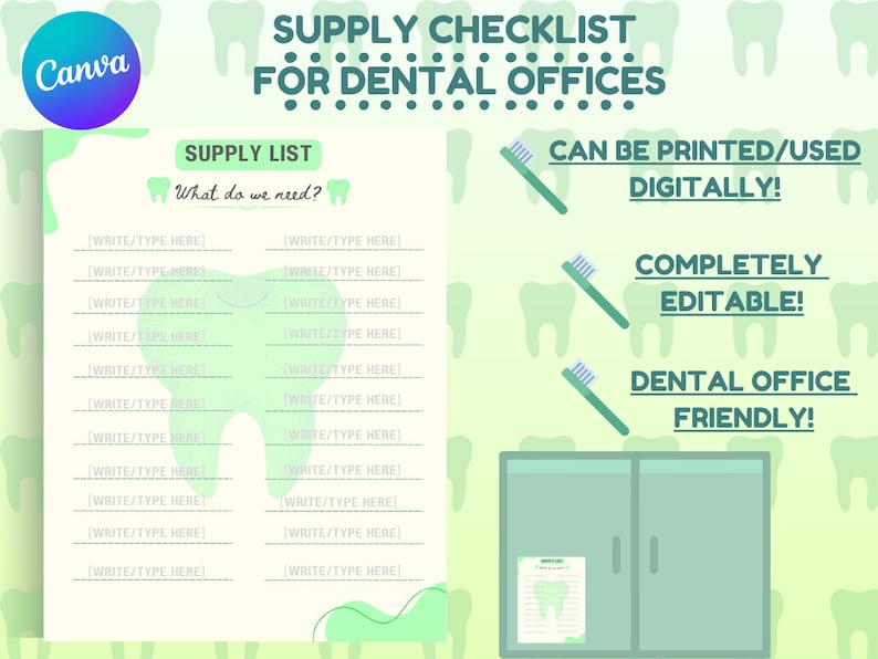 Cute Editable Supply Checklist Template for Dental Office canva - Etsy