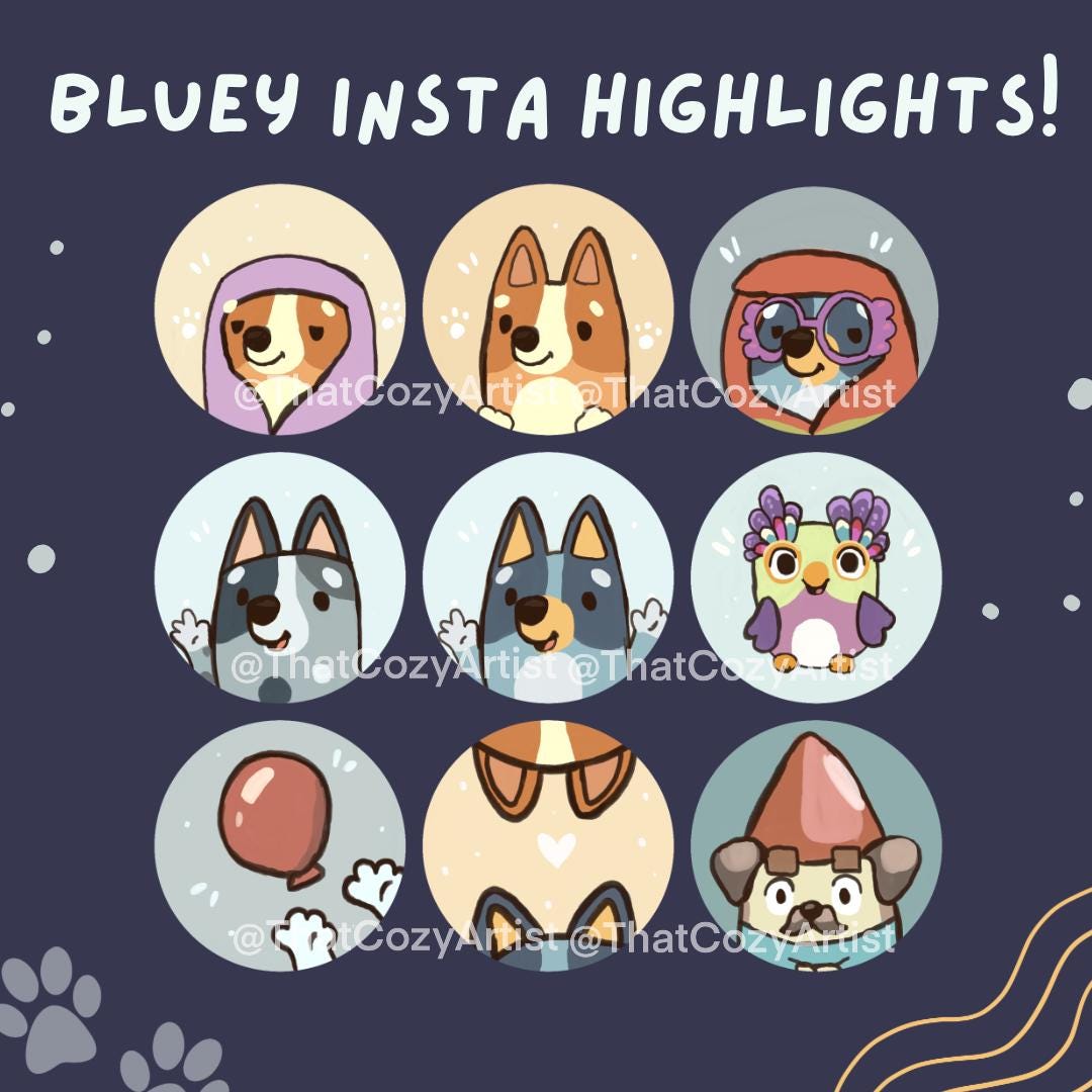 Bluey PNG Instagram Highlights, Bingo and Muffin From Bluey Doodles ...
