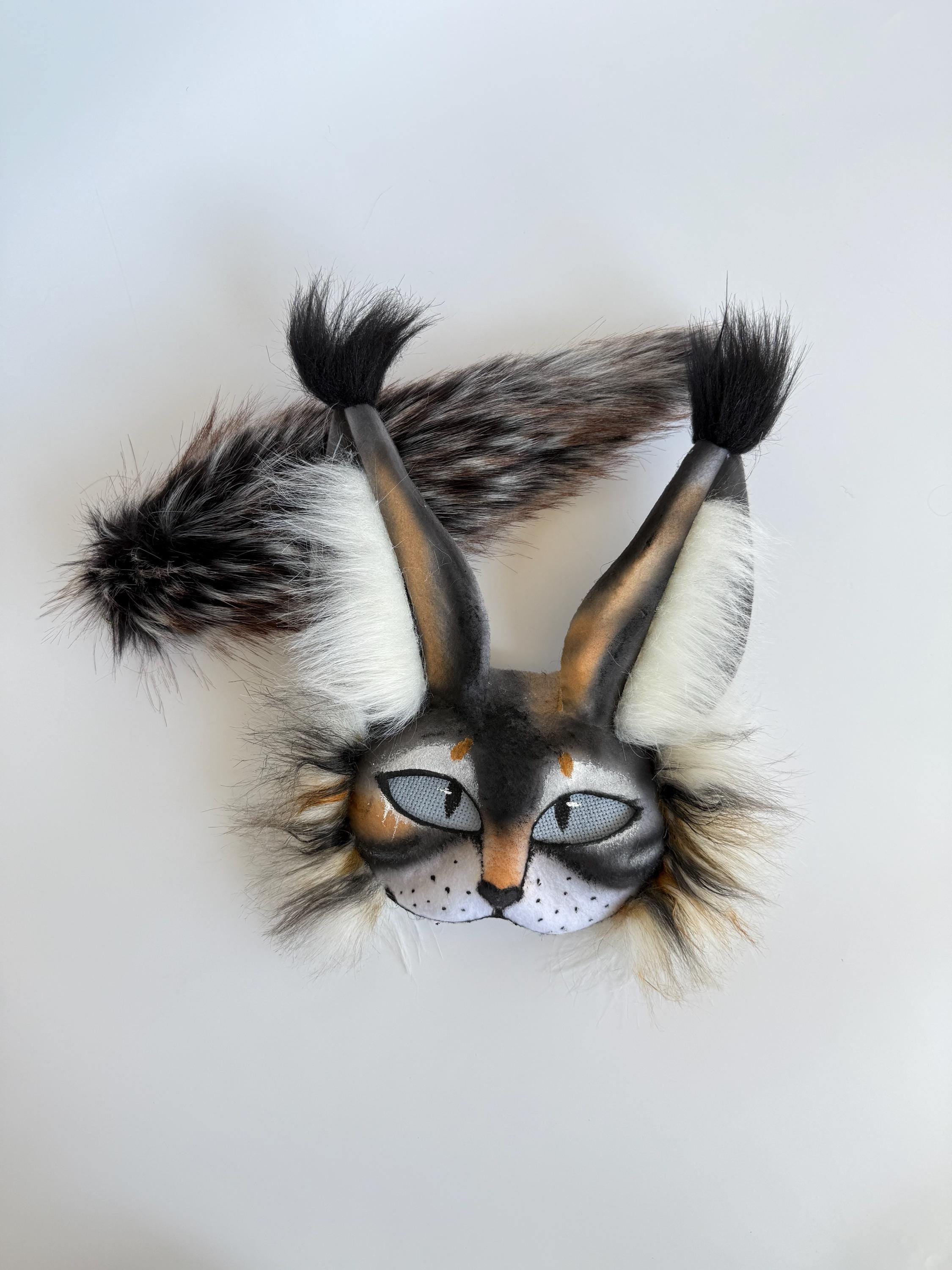 Therian Cat Mask | Gray, Brown & White Full Head Design | Handmade Faux ...
