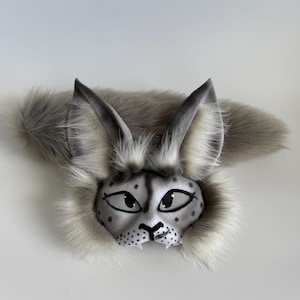 Soft Fluffy Cat Mask With Bangs | White Gray Handmade Therian Cosplay ...