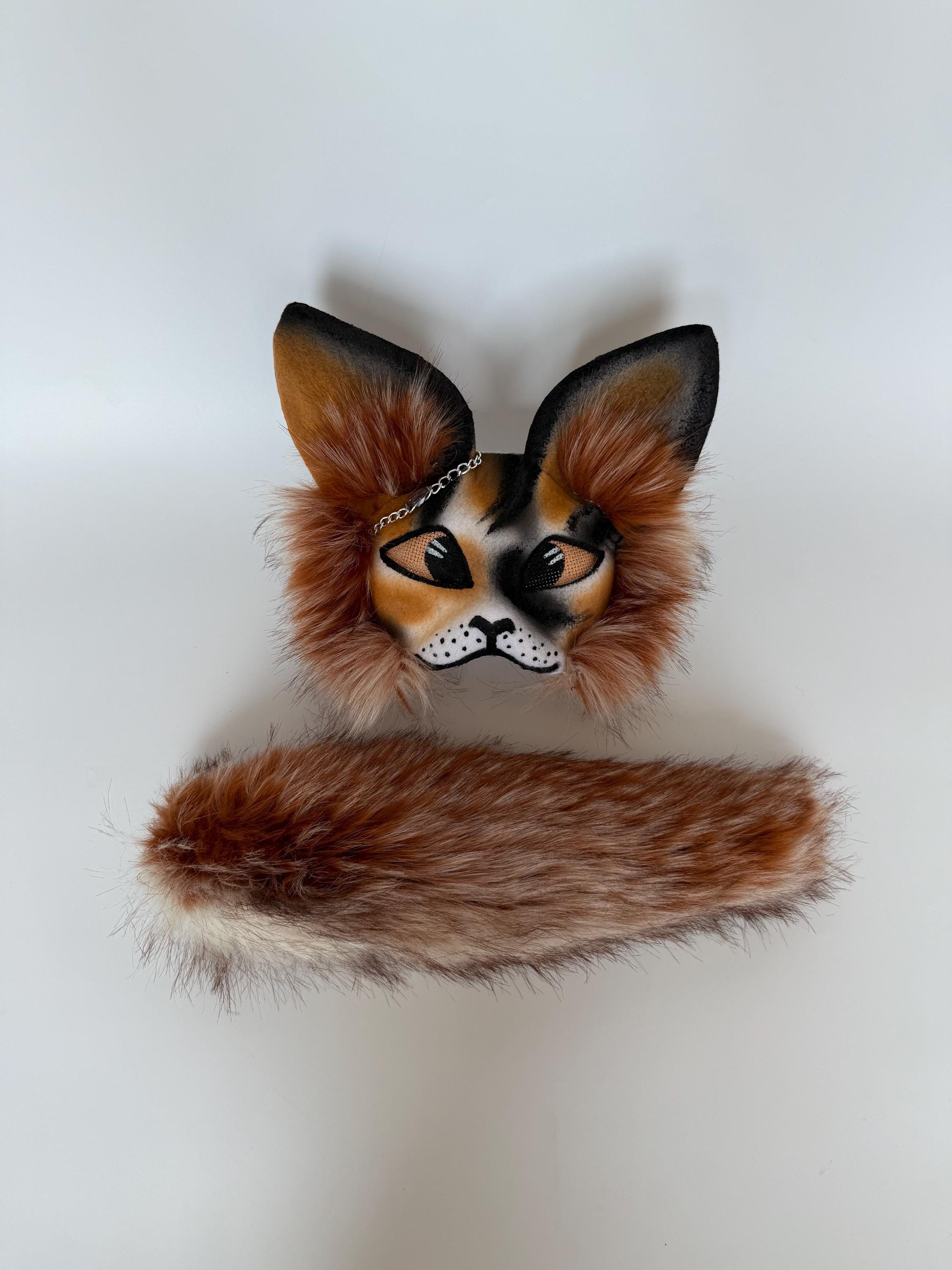 Handmade Therian Cat Mask | Realistic Brown White Design | Universal ...