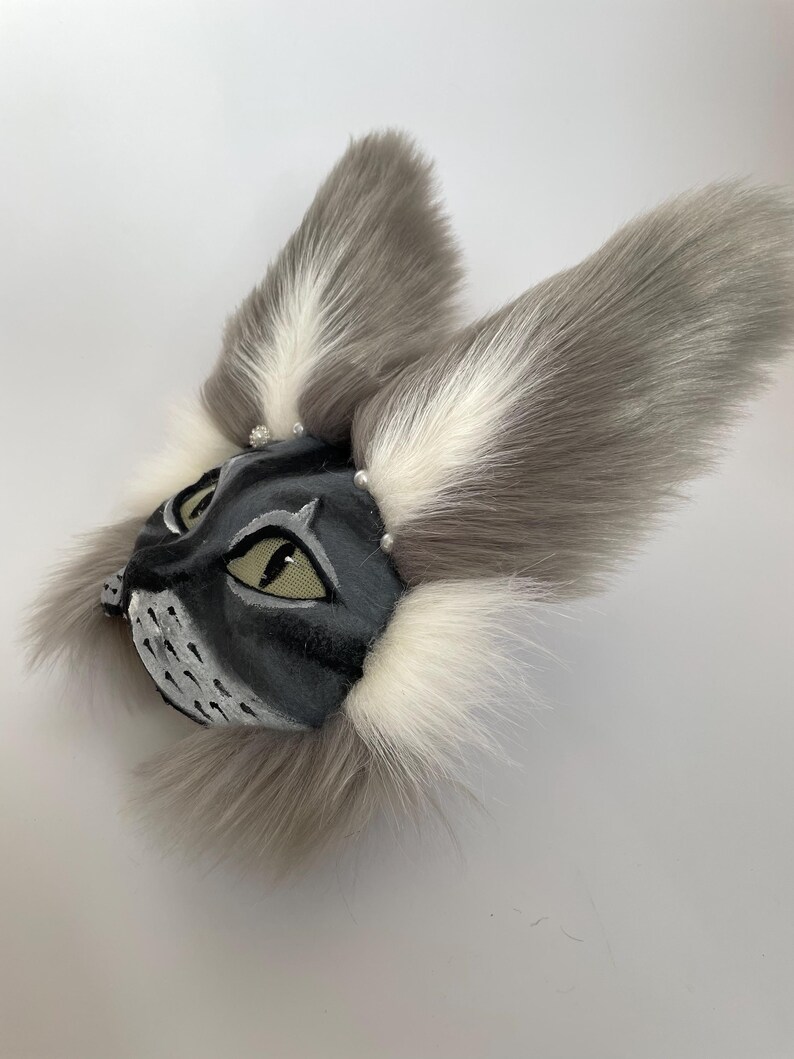 Fluffy Cat Mask | Handmade Cosplay Mask | Gray Therian Masks | Animal ...