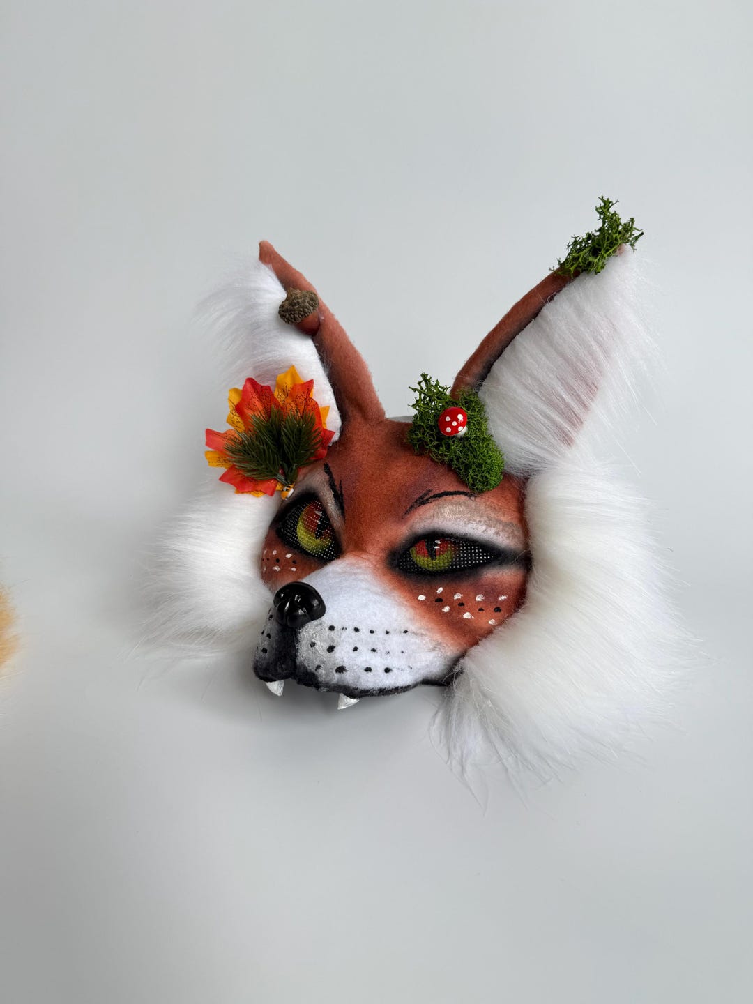 Forest Fox Therian Mask With Moss Pine Cone and Fluffy Tail | Handmade ...