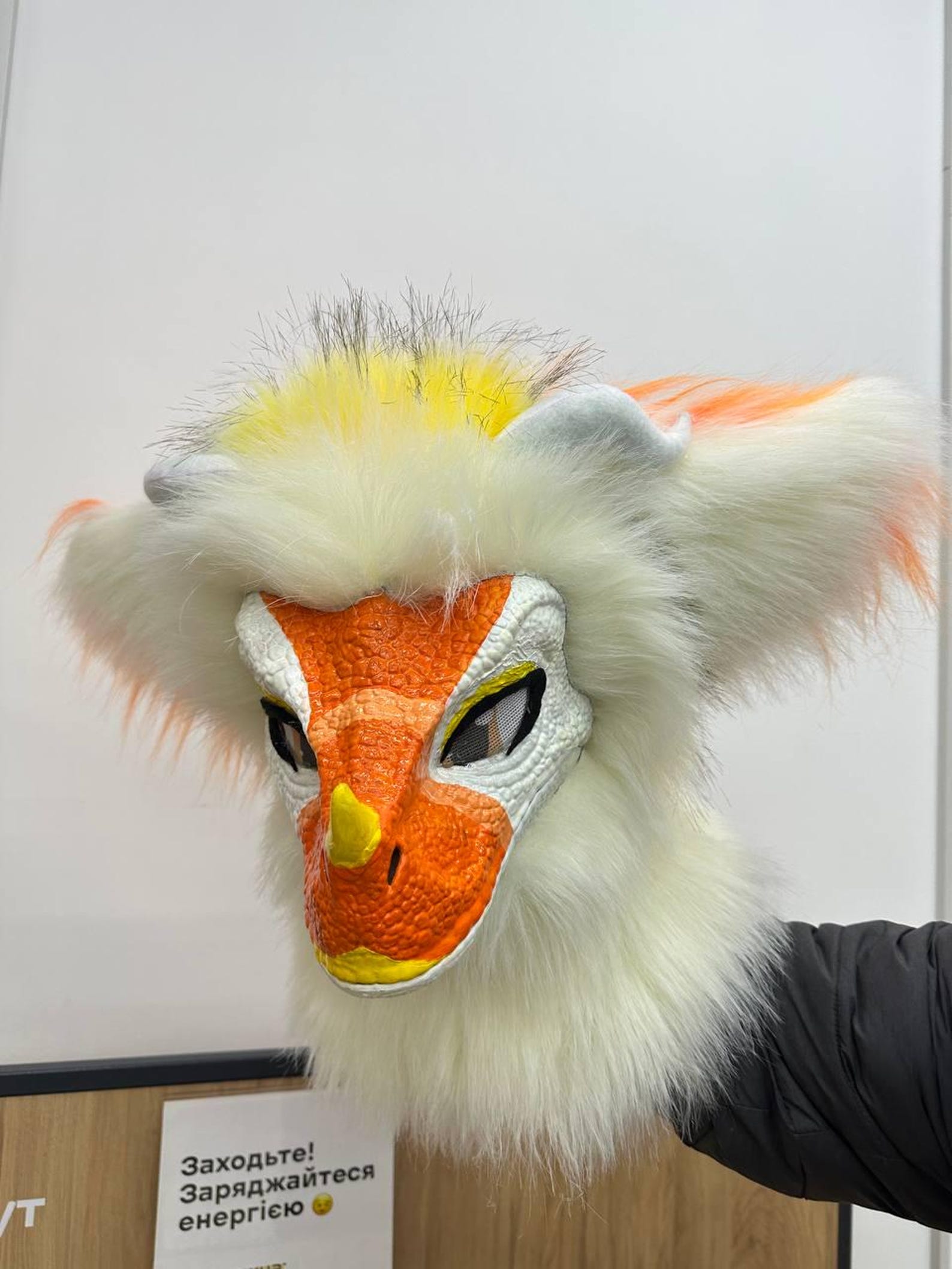 Custom White Orange Raptor Mask | Fursuit Accessories | Made of Fur ...