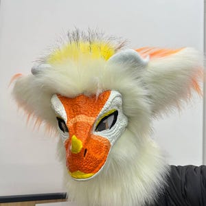 Custom White Orange Raptor Mask | Fursuit Accessories | Made of Fur ...