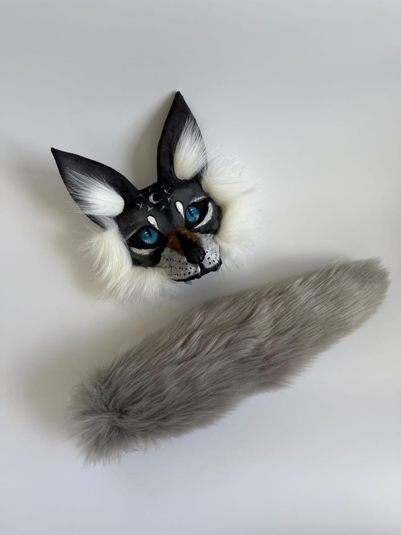 Lunar Wolf Quadrobics Mask | Gray Wolf Therian Mask | Handmade ...