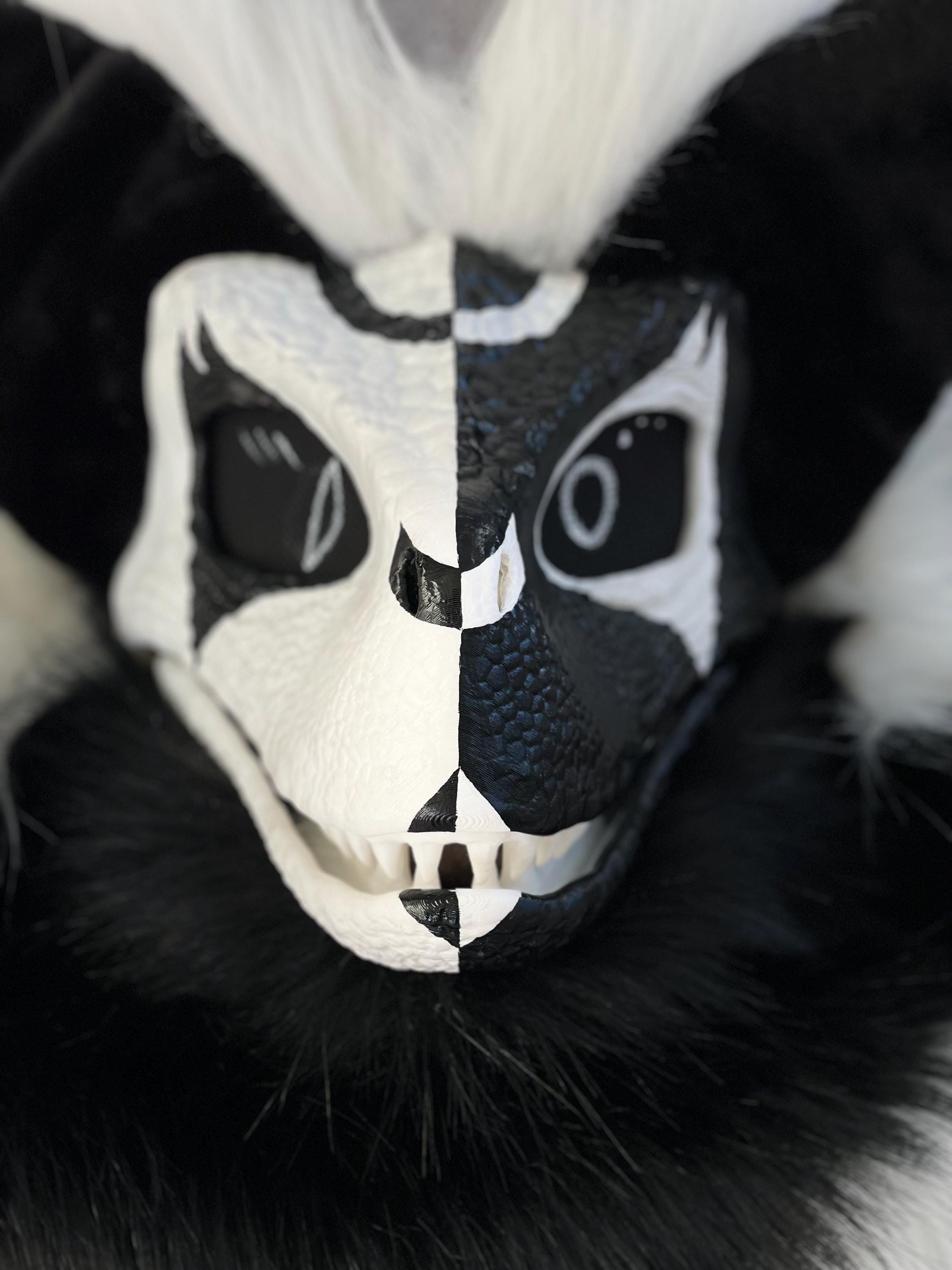Dino Fursuit Head Premade Black White Mask Jaw Opens Animal Cosplay ...
