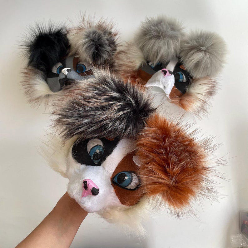 Realistic Therian Dog Mask | Black Brown White Handmade Fluffy Mask ...