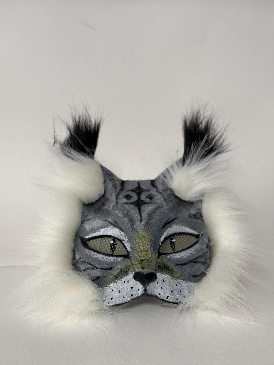 Therian Cat Mask | White Gray Design | Handmade Accessory | Perfect for ...