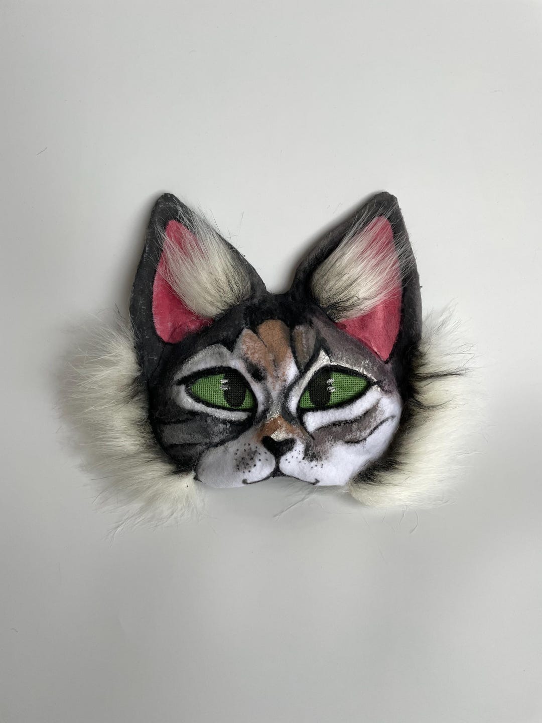 Gray Black Cat Mask With Green Eyes | Fluffy Therian Gear for Girls ...