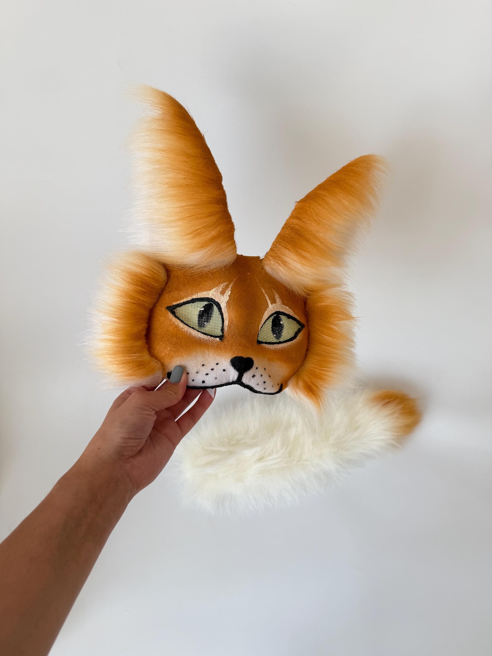 Fluffy Therian Cat Mask for Girls | Half Face Realistic Yellow Orange ...