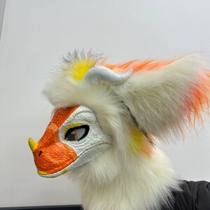 Custom White Orange Raptor Mask | Fursuit Accessories | Made of Fur ...