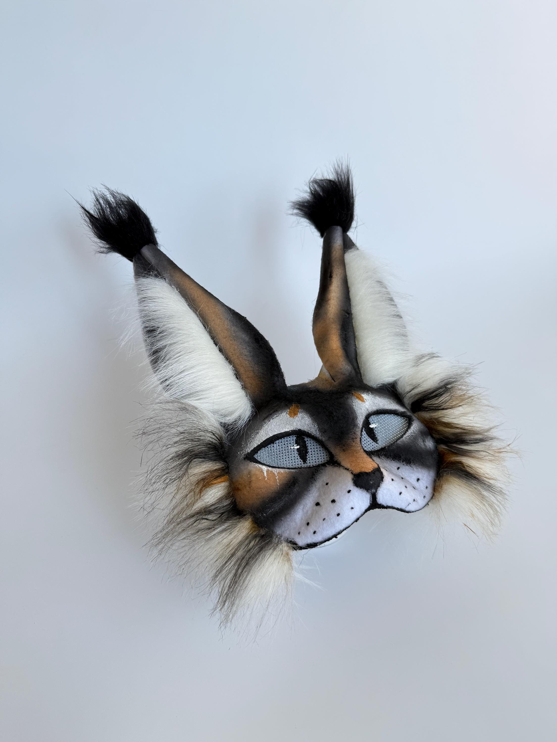 Lynx Mask With Long Ears and Fluffy Tail | Tricolor Feline Cosplay Set ...