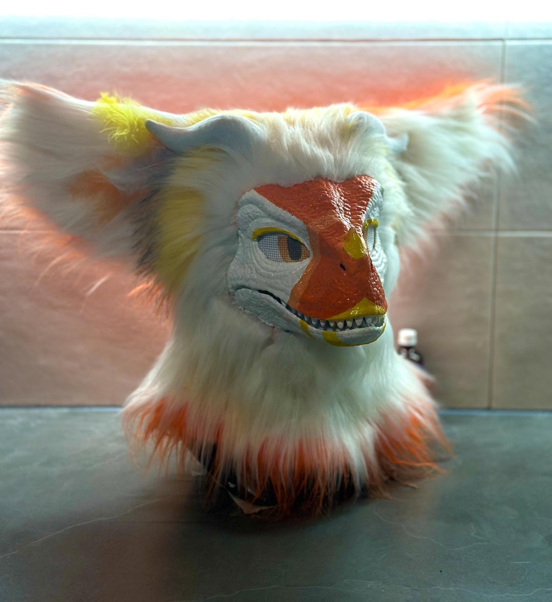 Custom White Orange Raptor Mask | Fursuit Accessories | Made of Fur ...