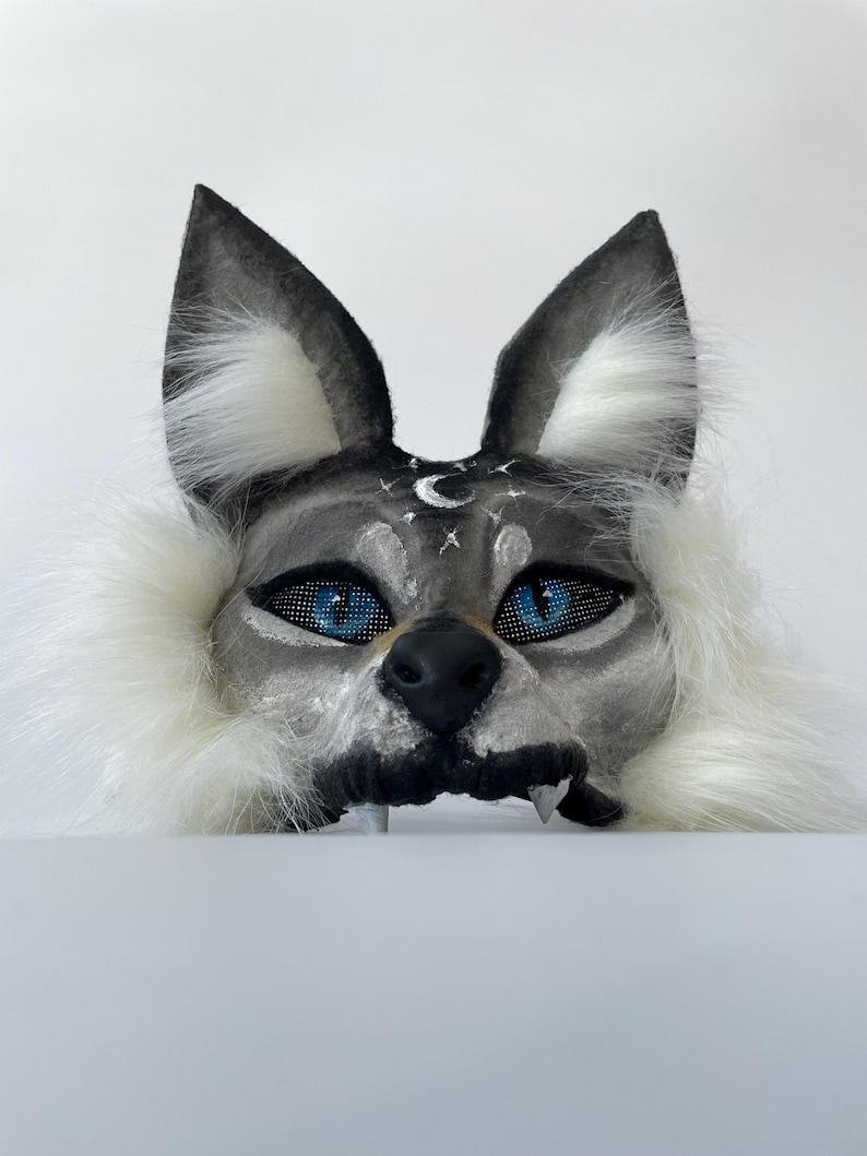 Lunar Wolf Quadrobics Mask | Gray Wolf Therian Mask | Handmade ...