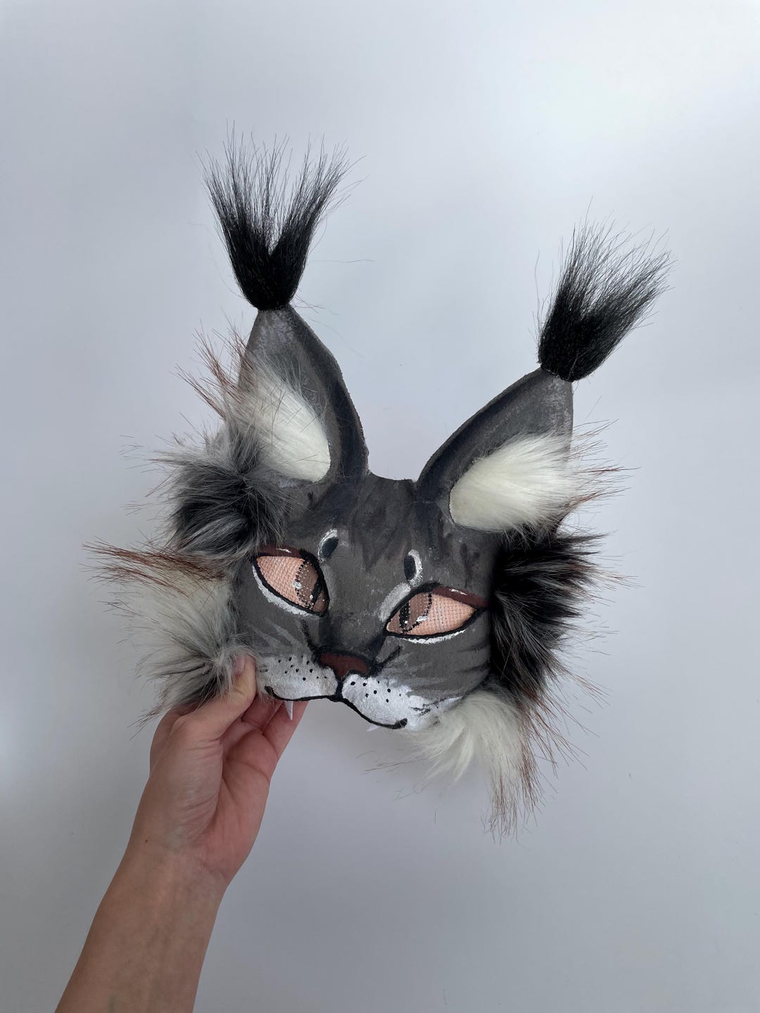 Quadrobics Mask | Cat Mask With Teeth | Therian Gray Mask | Soft Fluffy ...