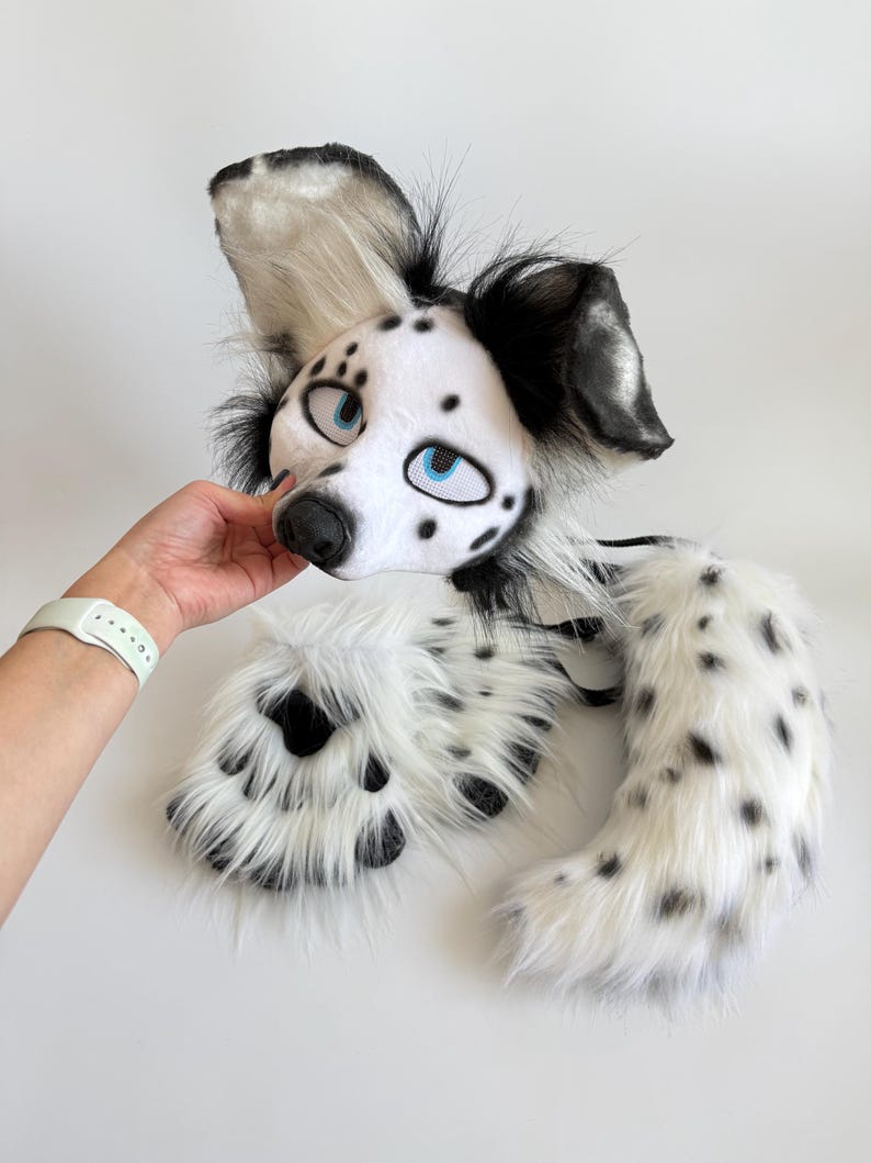 Handmade Dalmatian Furry Cosplay Set | Dog Mask Tail Paws - Etsy