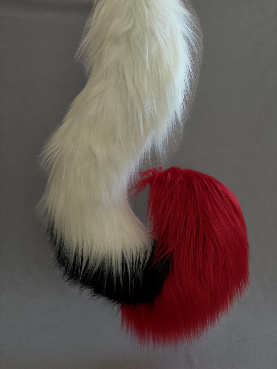 Fluffy Fursuit Tail | Large Cat Tail | Black White Red | Soft Faux Fur ...