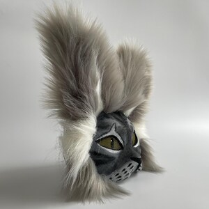 White Gray Cat Mask Fluffy | Handmade Mask for Therians | Daughter Gift ...