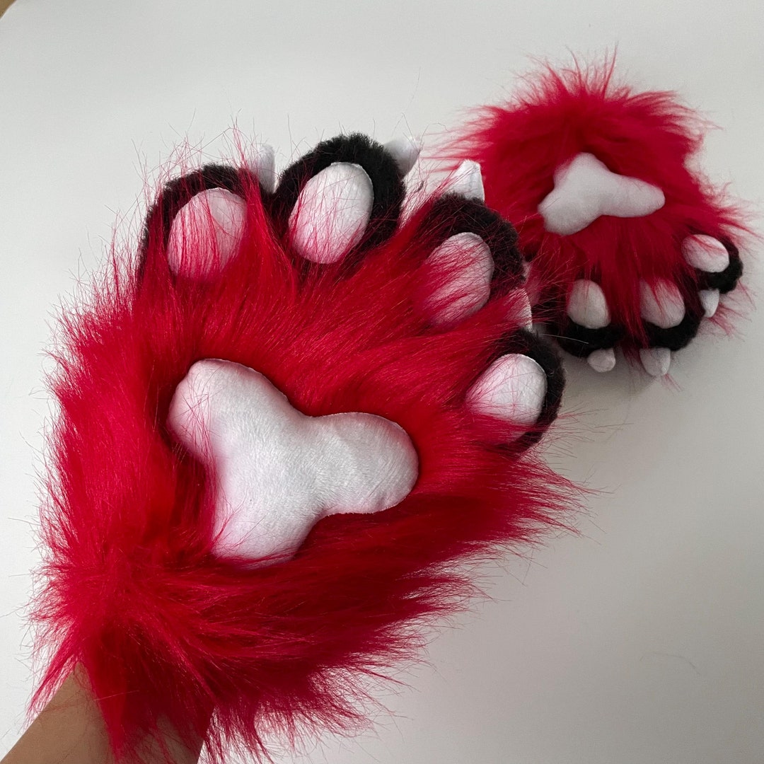 White and Red Fursuit Paws | Paws for White Red Raptor | Handmade With ...