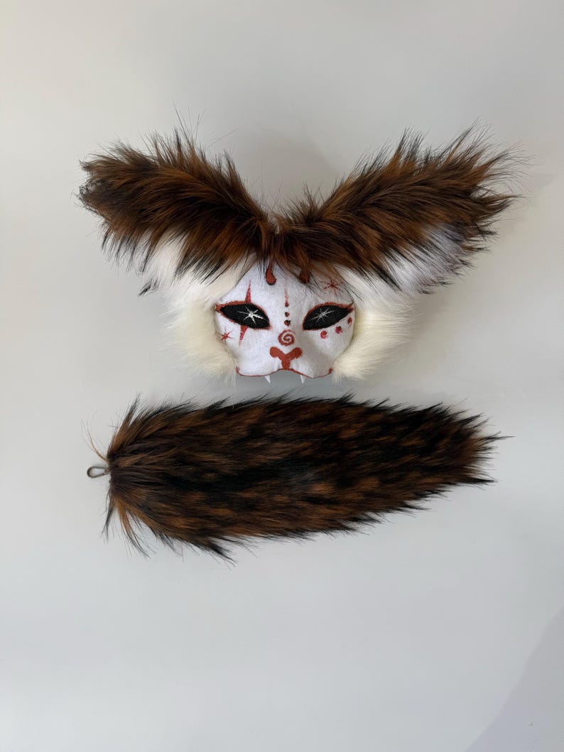 Full Therian Cat Mask Set Including Fluffy Tail and Paws for Quadrobics ...
