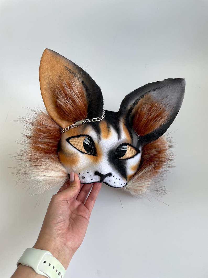 Rockstar Feline Therian Mask | White Brown Black Handmade Cat Cosplay ...