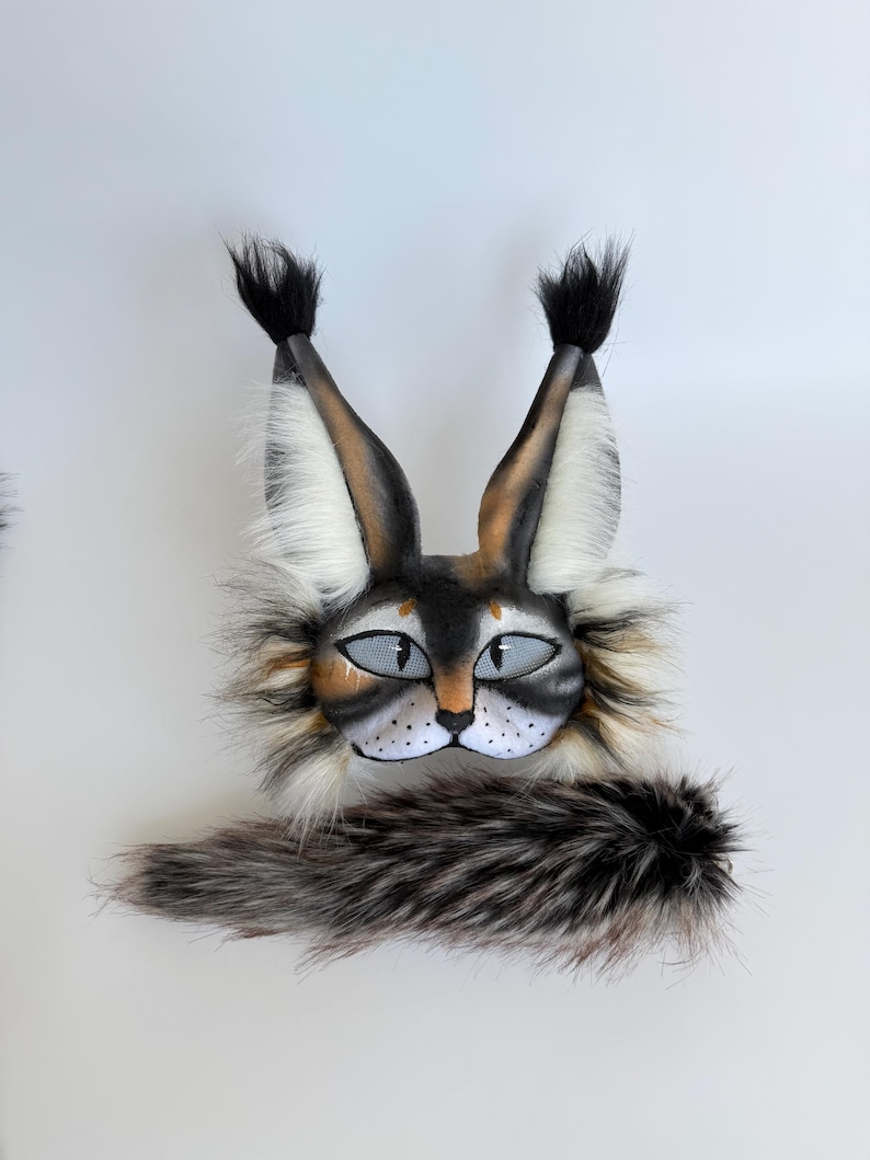 Therian Lynx Mask With Long Ears and Fluffy Tail | Handmade Feline ...
