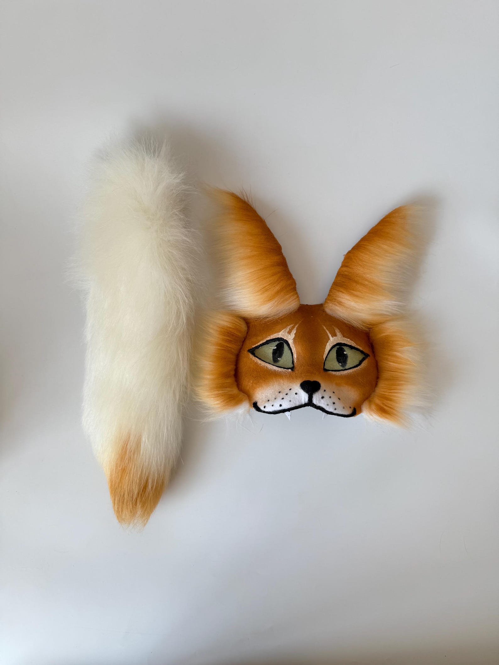 Fluffy Therian Cat Mask for Girls | Half Face Realistic Yellow Orange ...