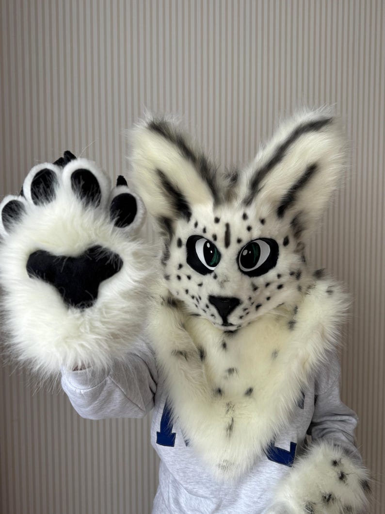 Snow Leopard Mask | Partial Fursuit | Wild Cat Theriotype | Black White ...
