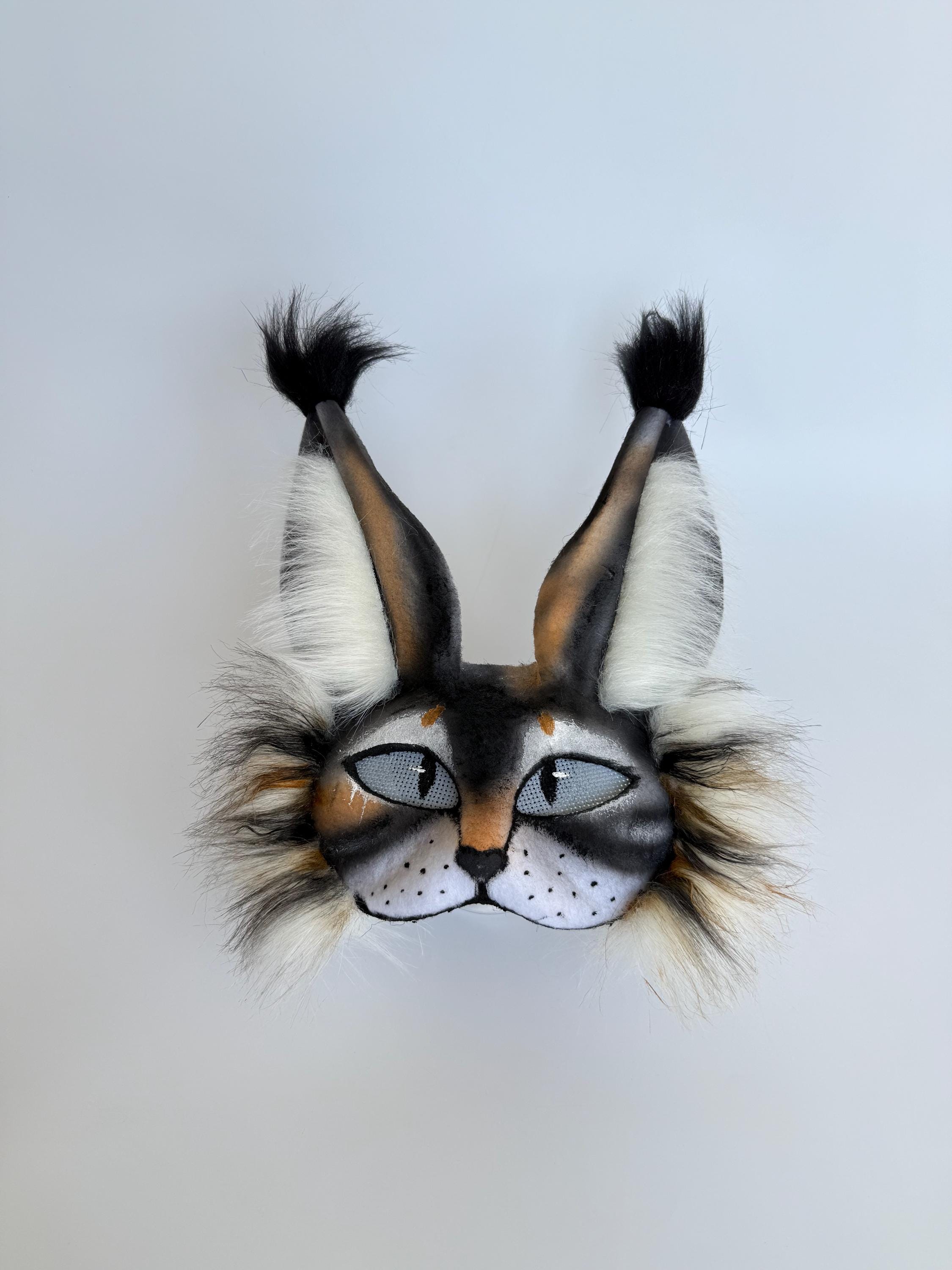 Lynx Mask With Long Ears and Fluffy Tail | Tricolor Feline Cosplay Set ...