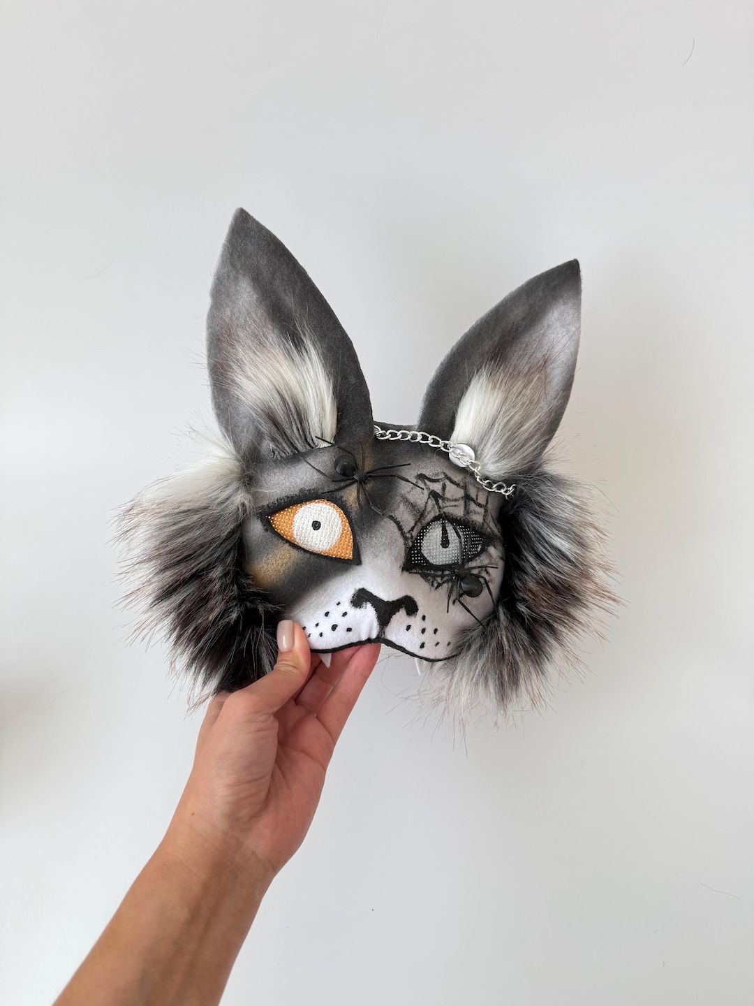 Gray Therian Dream Mask With Yellow Eyes and Fluffy Tail | Handmade ...