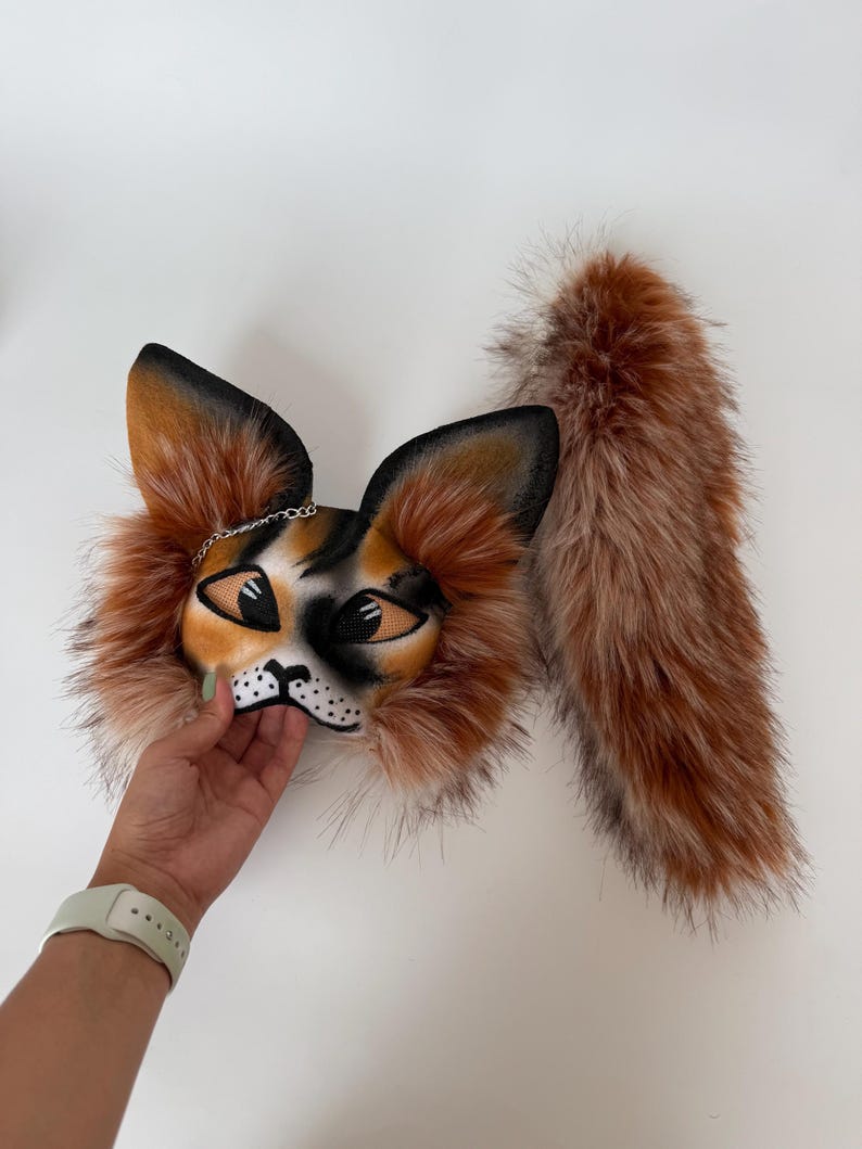 Handmade Therian Cat Mask | Realistic Brown White Design | Universal ...