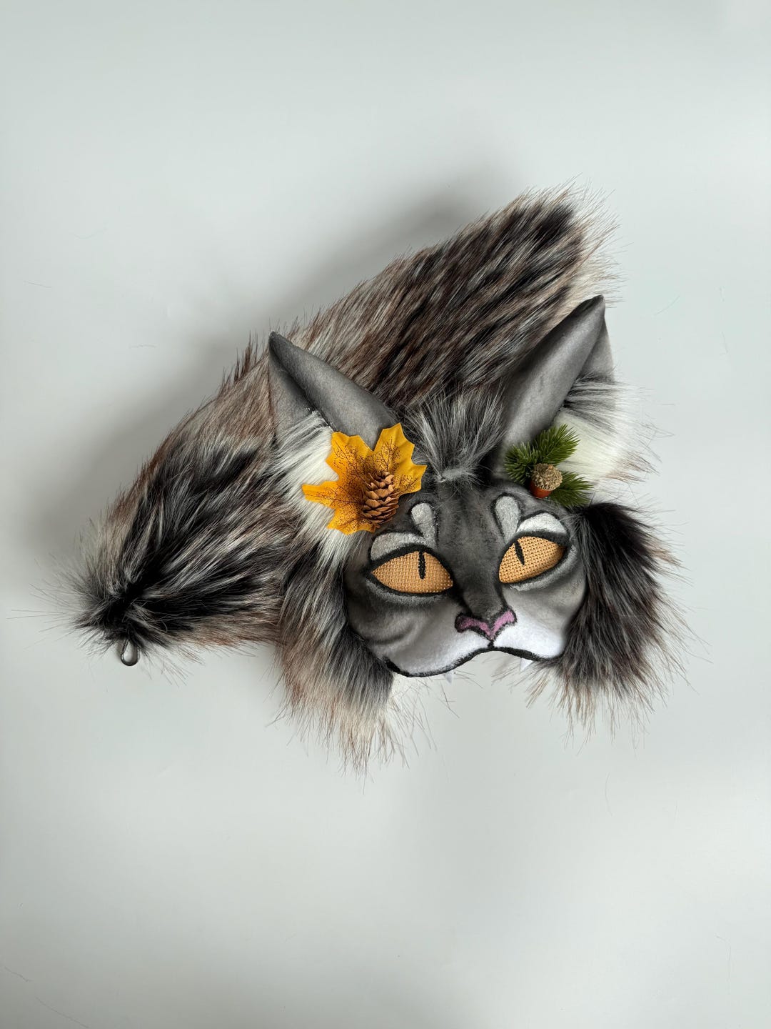 Buy Gray Forest Cat Mask | Furry Cosplay Therian Gear | Fluffy Tail ...