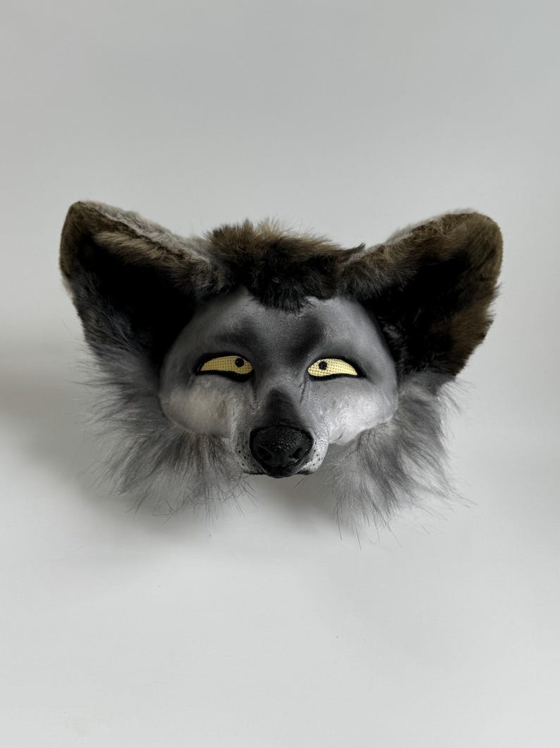 Gray Wolf Mask With Yellow Eyes | Therian Set With Paws and Tail ...