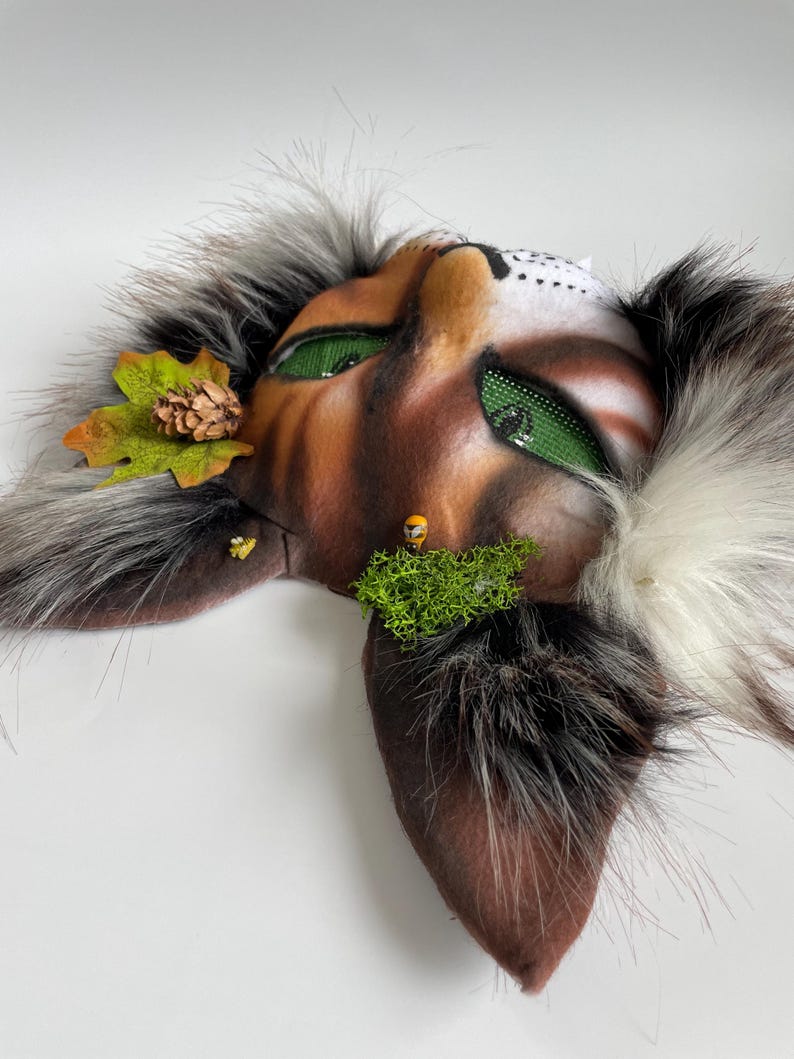 Premium Forest Cat Mask | Unique Brown White Gray Therian Set | Fluffy ...