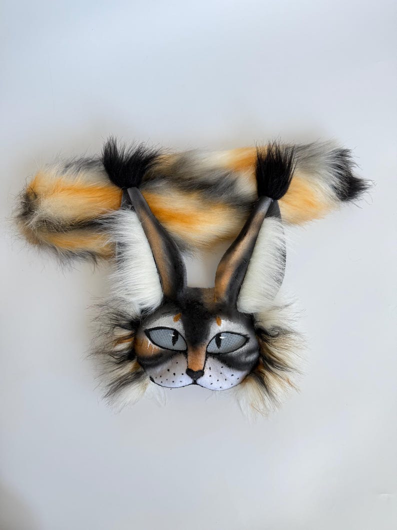 Lynx Mask With Long Ears and Fluffy Tail | Colorful Gray Brown White ...