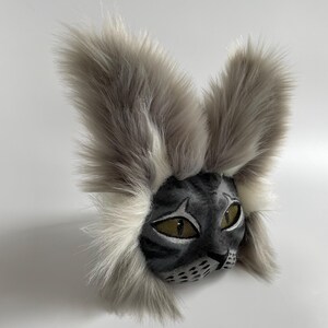 White Gray Cat Mask Fluffy | Handmade Mask for Therians | Daughter Gift ...