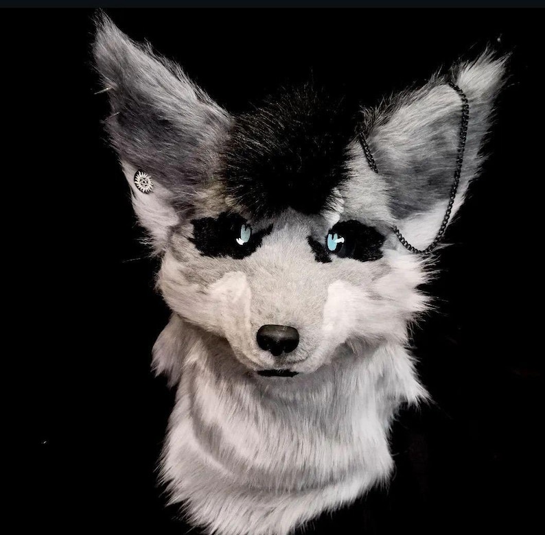 Realistic Wolf Fursuit Head Handmade Wolf Mask Black White Gray Colors ...