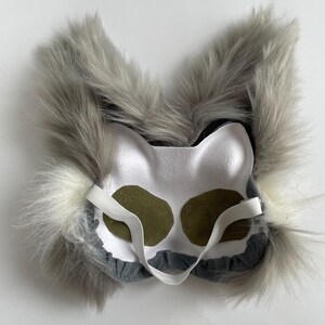 White Gray Cat Mask Fluffy | Handmade Mask for Therians | Daughter Gift ...