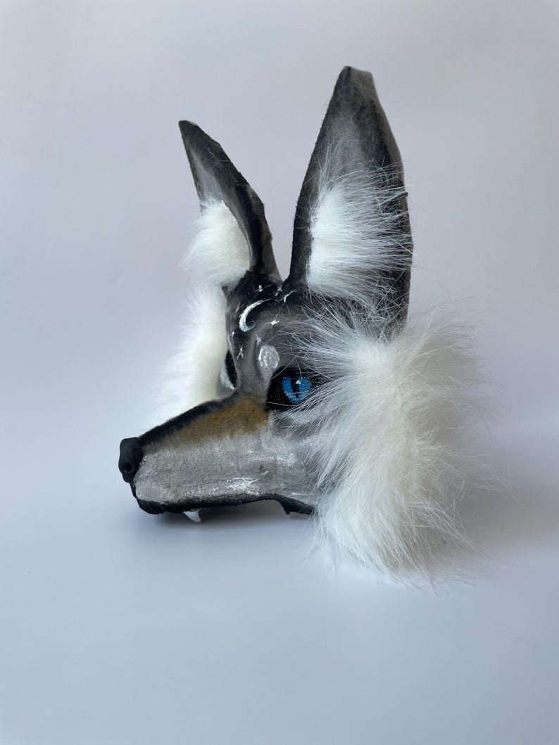 Lunar Wolf Quadrobics Mask | Gray Wolf Therian Mask | Handmade ...