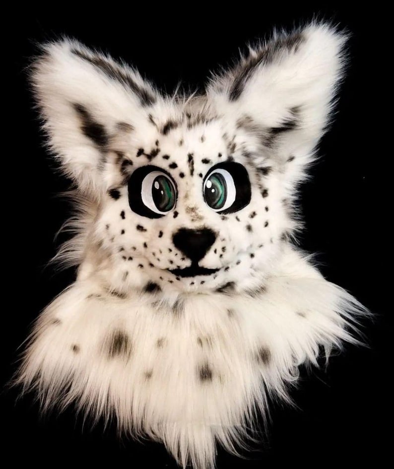 Snow Leopard Mask | Partial Fursuit | Wild Cat Theriotype | Black White ...
