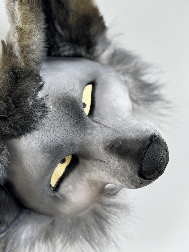 Gray Wolf Mask With Yellow Eyes | Therian Set With Paws and Tail ...