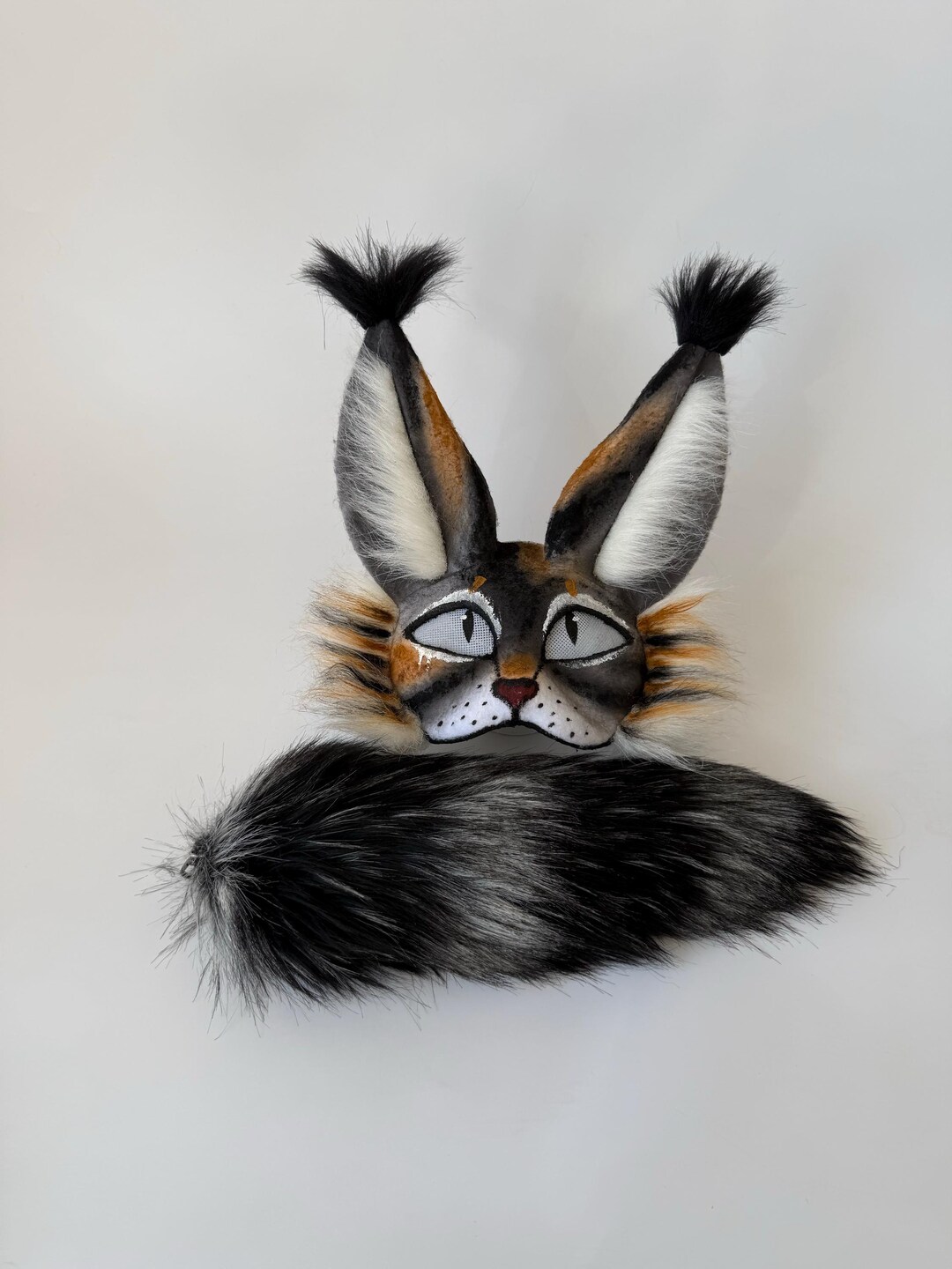 Three Color Therian Cat Mask With Long Ears | Fluffy Tail | Lynx ...