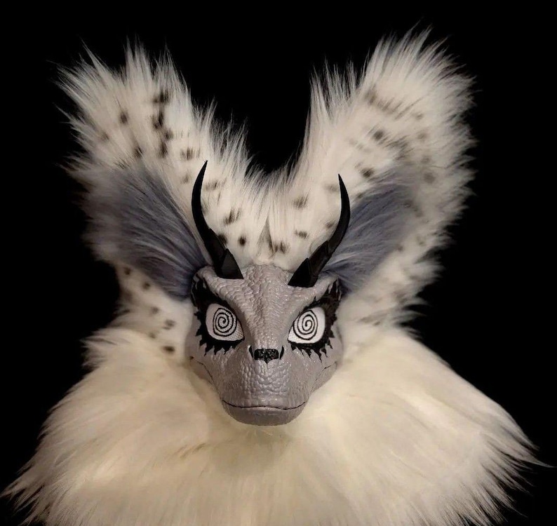 Handmade White Gray Raptor Fursuit Head Dino Furry Art Mask Cosplay ...